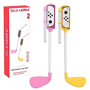 TALK WORKS Golf Clubs for Nintendo Switch Joy-Con Controllers, 2 Pack - Switch Games Accessories Joy Con Controller Grip Holder for Mario Golf - Lightweight, Adjustable Straps - Mario Red/Luigi Green