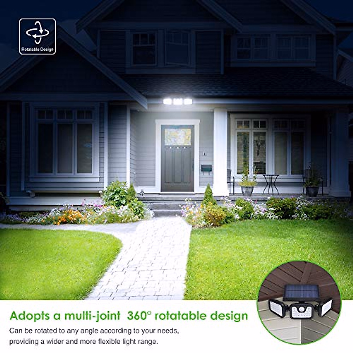 Viugreum 2 Pack Solar Security Light Outdoor, 74 Led 50W 5000LM Solar Motion Sensor Lights with 3 Adjustable Heads, 6000K Daylight White IP67 Waterproof Outdoor Flood Lighting for Garden, Garage