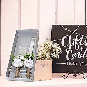 BestAlice Ceremony Wedding Cake Knife And Server Set, Rustic Cake Cutting And Serving Set, Silver Cake Cutting Set with Eucalyptus Leaves Burlap Lace And Rose for Wedding Birthday Party (White Rose)