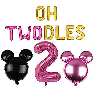 Oh TwoDles Balloons Mouse Second Birthday 2nd Banner Party Supplies Decorations for Girl Boy Baby Bday