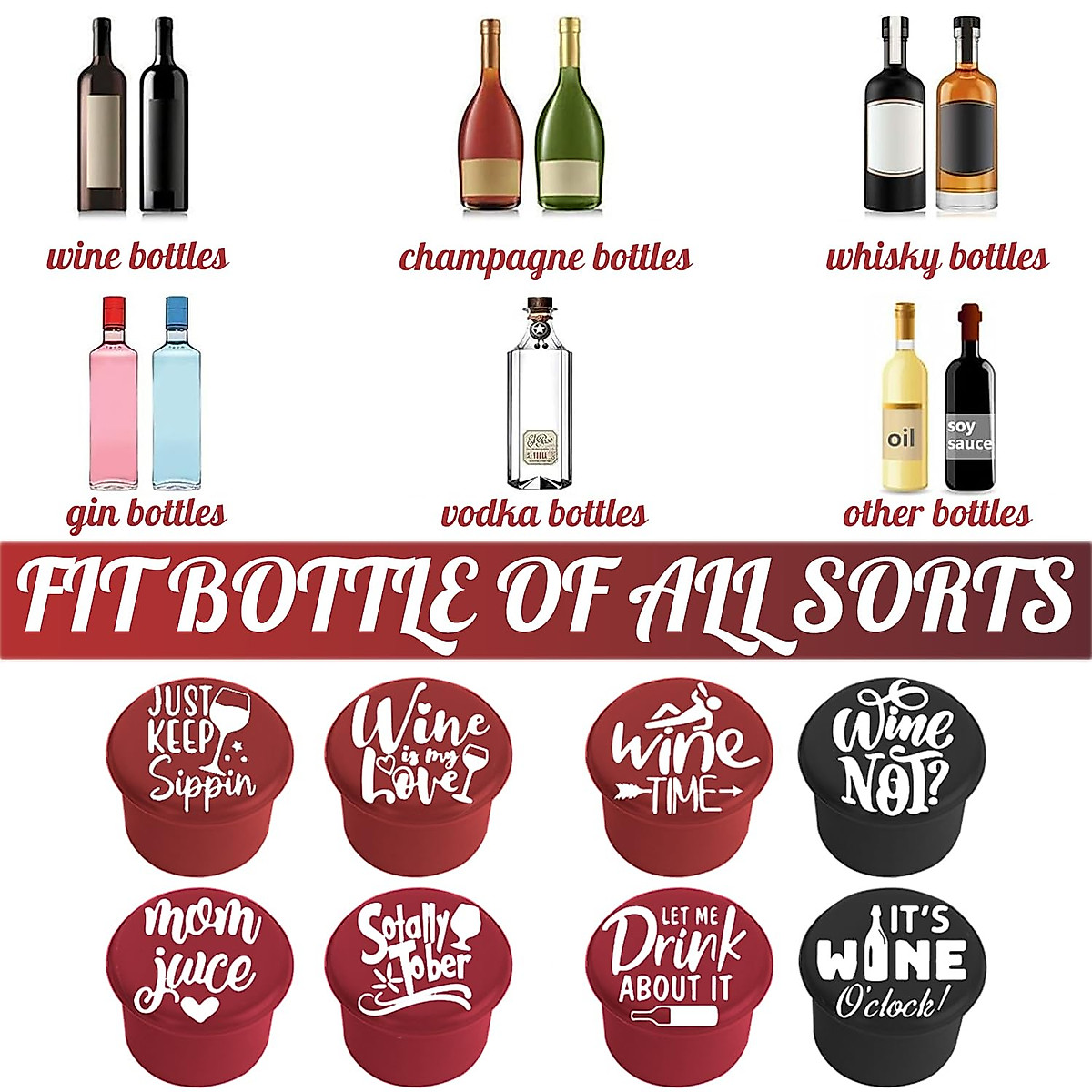 8 Funny Wine Stoppers - Wine Lover Gifts for Women, Wine Accessories for Wine Lovers, Fun Wine Stoppers Seals Bottle and Keeps Wine Fresh