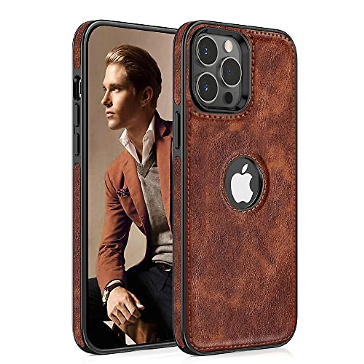 LOHASIC Logo Visible for iPhone 13 Pro Max Case, Premium Leather Slim Luxury Elegant PU Flexible Non-Slip Grip Protective Cover Men Women Phone Cases for iPhone 13 Pro Max 6.7" (2021) - Brown