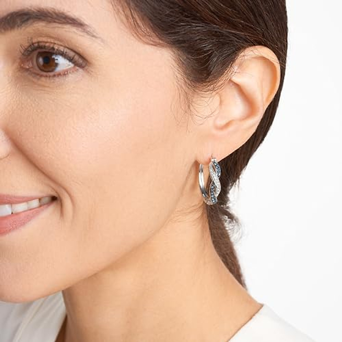 Amazon Collection Sterling Silver Twisted Hoop Earrings Made with Swarovski Crystal