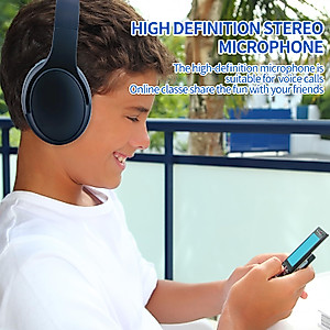 YUSONIC Bluetooth Headphones Over Ear, Noise Isolation Wireless Headphone for Teenger Adult Children for Home Travel Office School Phone Music use (Blue)