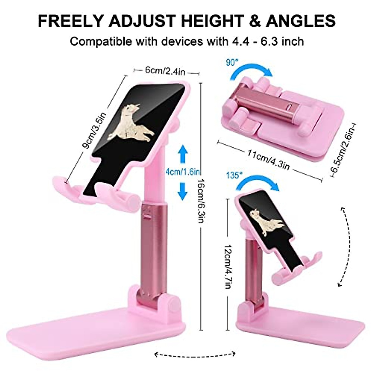 French Bulldog Yoga Cell Phone Stand Foldable Adjustable Cellphone Holder Desktop Dock Compatible with iPhone Switch Tablets (4-13")