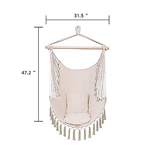 Hanging Rope Hammock Chair, Lace Swing Chair with 2 Seat Cushions & Installation Kit, Max 330 Lbs, for Indoor Outdoor Garden Yard Theme Decoration (Beige)