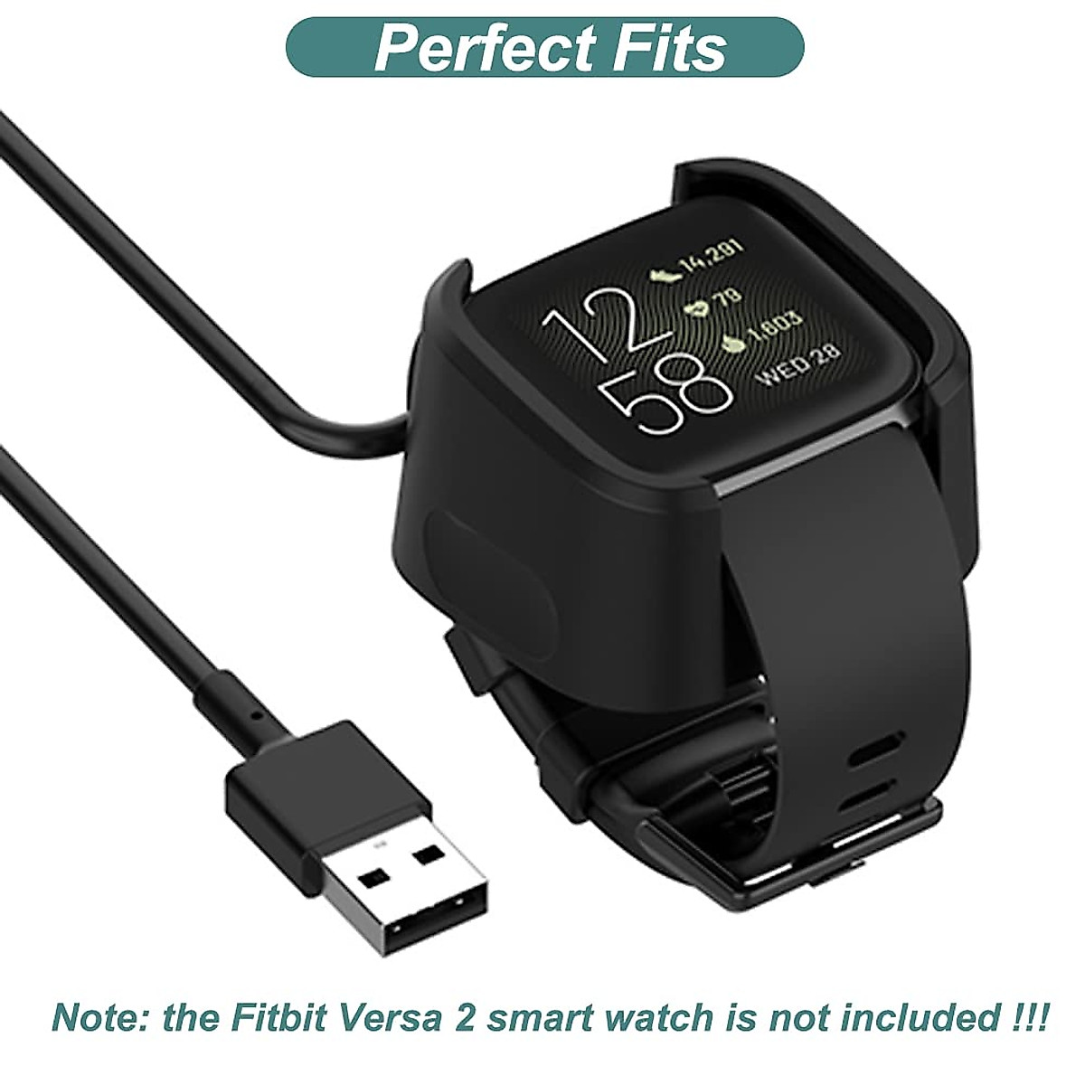 Charger for Fitbit Versa 2, Replacement Charging Cable Dock with 3.3ft USB Cord for Fitbit Versa 2 Smart Watch [2 Pack]
