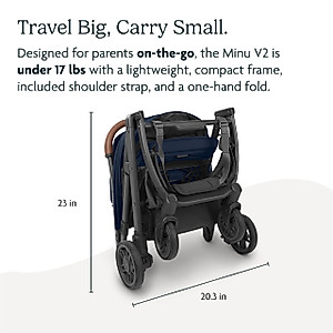 UPPAbaby Minu V2 Travel Stroller/Lightweight, Portable Design/One-Hand Fold/Shoulder Strap and Leather Bumper Bar Included/Jake (Charcoal/Carbon Frame/Black Leather)