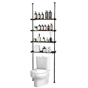 XIHUAN Adjustable Over The Toilet Storage Floor to Ceiling, Freestanding Bathroom Organizer Over Toilet Shelf with Tension Poles, 4 Tier Metal Rack,Black