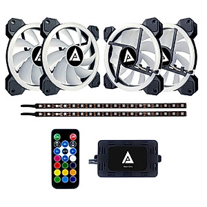 Apevia TL42-RGB Twilight 120mm Silent Dual-Ring RGB Color Changing LED Fan with Remote Control, 28x LEDs & 8X Anti-Vibration Rubber Pads w/ 2 Magnetic LED Strips (4+2-pk)