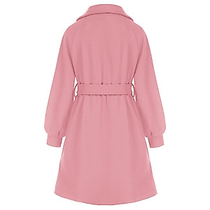 GRACE KARIN Girls Wool Blend Pea Coat Lapel Dress Coat Jackets with Pockets Belt Pink 12Y