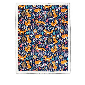 Lush Decor Pixie Fox Throw Fuzzy Reversible Sherpa Blanket 60” x 50” Navy