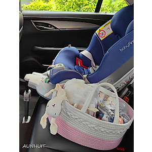 Large Baby Diaper Caddy Organizer Woven Cotton Rope Basket Rainbow Nursery Storage Bin Portable for Changing Table/Car Travel Bag Tote Newborn Registry Must Have Baby Shower Basket for Boy Girl