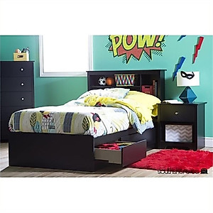 South Shore 39-Inch Vito Mates Bed with 3 Drawers, Twin, Pure Black