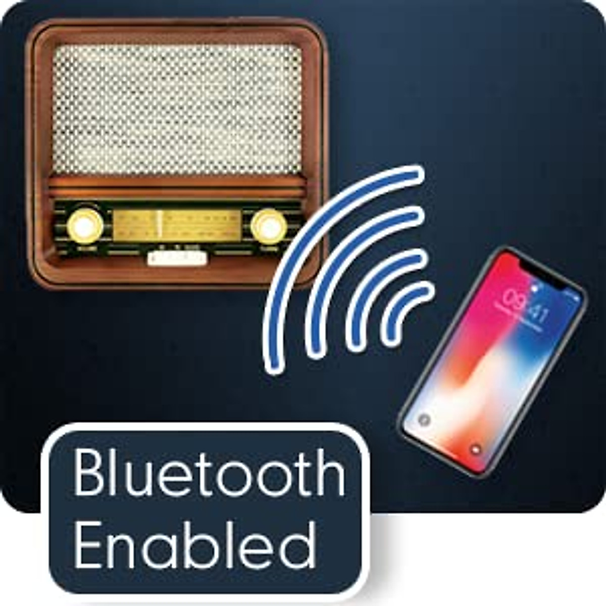 Fuse RAD-V1 Vintage Wood Retro Radio | AM/FM Radio Speaker with Bluetooth & AUX Input | Mid Century Modern Style | Real Handcrafted Ashtree Wood Exterior