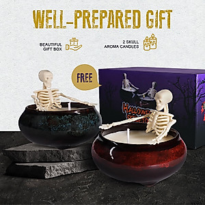 2 Pack Skeleton Candle, Halloween Decorations Indoor - Long Burning Soybean Candles Perfect Halloween Decoration for Spooky Atmosphere, Decorative Skull Present | Ideal Gift for Halloween Lovers
