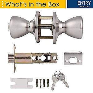 home improvement direct Keyed Alike Entry Door Knob, Reversible Tulip Style Knobs with Lock and Same Key, Satin Nickel Interior/Exterior Lockset for Bedroom, Bathroom, Front Door 2 Pack