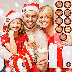 Outus 1000 Pieces Christmas Stickers for Envelopes 1.38", 9 Designs Round Merry Christmas Label Stickers Christmas Envelope Seal Self Adhesive Holiday Stickers for Cards Gift Party (Happy Style)
