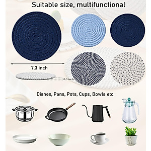 Trivets for Hot Dishes,7.3" Resistant Pot Holders for Kitchen,Kitchen Essentials,Farmhouse Kitchen Decor,Blue Hot Plate Mats,Non-Slip Cotton Material,Blue Kitchen Accessories (Blue)