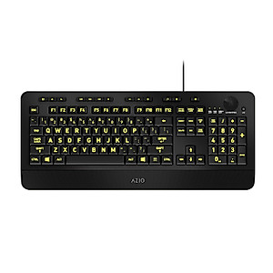Azio Vision Backlit Computer Keyboard - Wired USB Keyboard with LARGE PRINT keys and 5 Interchangeable Backlight Colors (KB506)