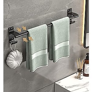 Bath Towel Bar for Bathroom Heavy Duty Bathroom Towel Rod for Kitchen Bedroom, Swimming Pool Wall Mounted Stainless Steel Towel Rack (Color : Black, Size : 112cm)
