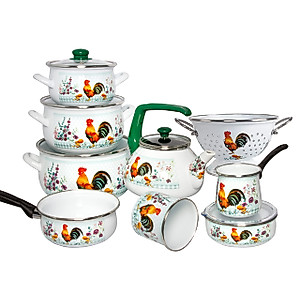 Enamel Aluminum Saucepan Butter Warmer Milk Boiling Melting Pot Golden Rooster Enamel Saucepan 1.45-qt. (1.4 L) Cookware Soup Pot