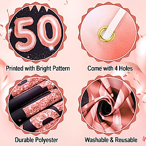 50th Birthday Decorations for Women Rose Gold and Black 50th Birthday Yard Banner and 18 PCS 50th Birthday Balloons for 50th Anniversary Birthday Party Party Supplies Indoor Outdoor Yard Decor