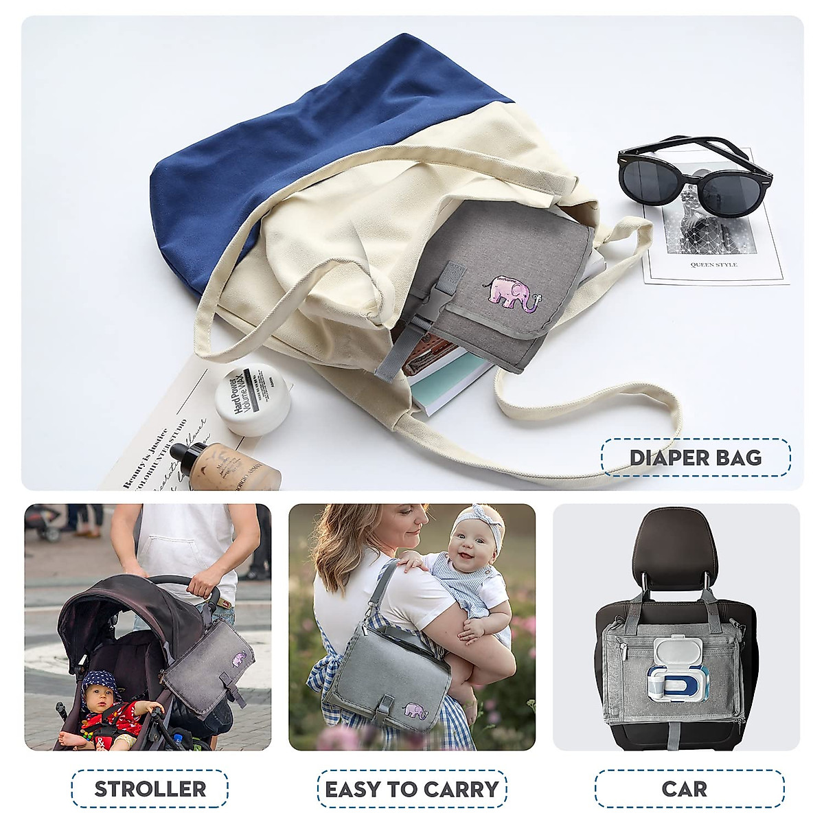 Portable Diaper Changing Pad with Built-in Head Cushion,Newborn Baby Changing Pad with Smart Wipes Pocket,Waterproof Travel Changing Mat Station kit,Baby Diaper Bag Shower Gift for Boys and Girls…