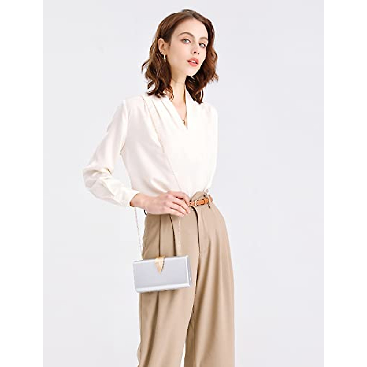 Beaguful Women's Fashion Evening Bags with Golden Leaves Crossbody Shoulder Handbag Chain Removable Silver