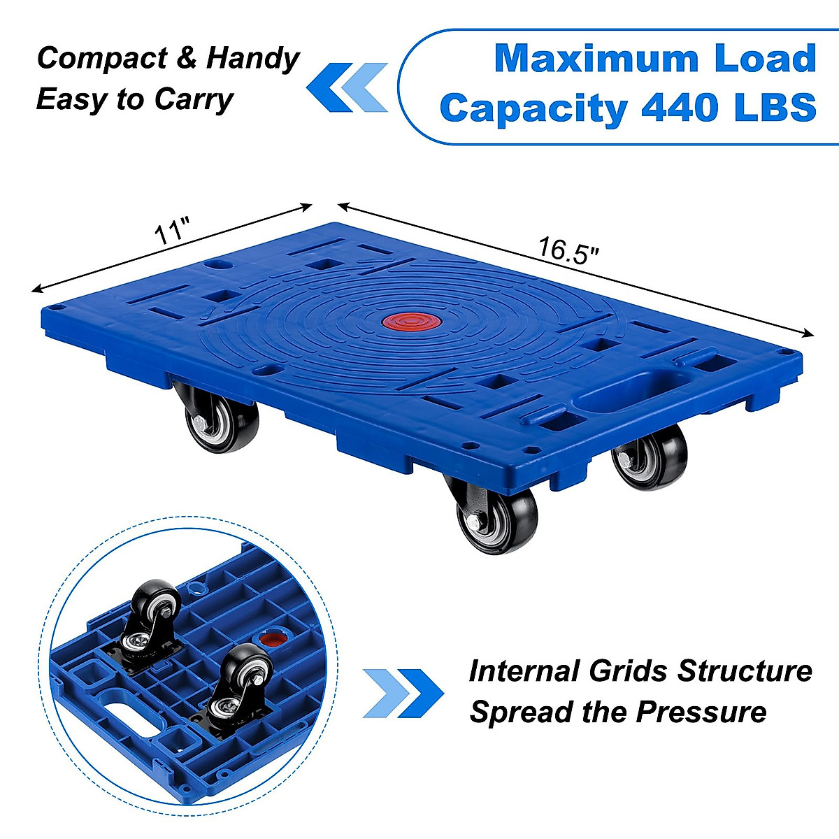 PATIKIL Furniture Dolly for Moving, 1 Pack Portable Small Flat Moving Dolly with 4 Wheels Furniture Movers Dolly for Heavy Furniture, 440 LBS Capacity, Blue