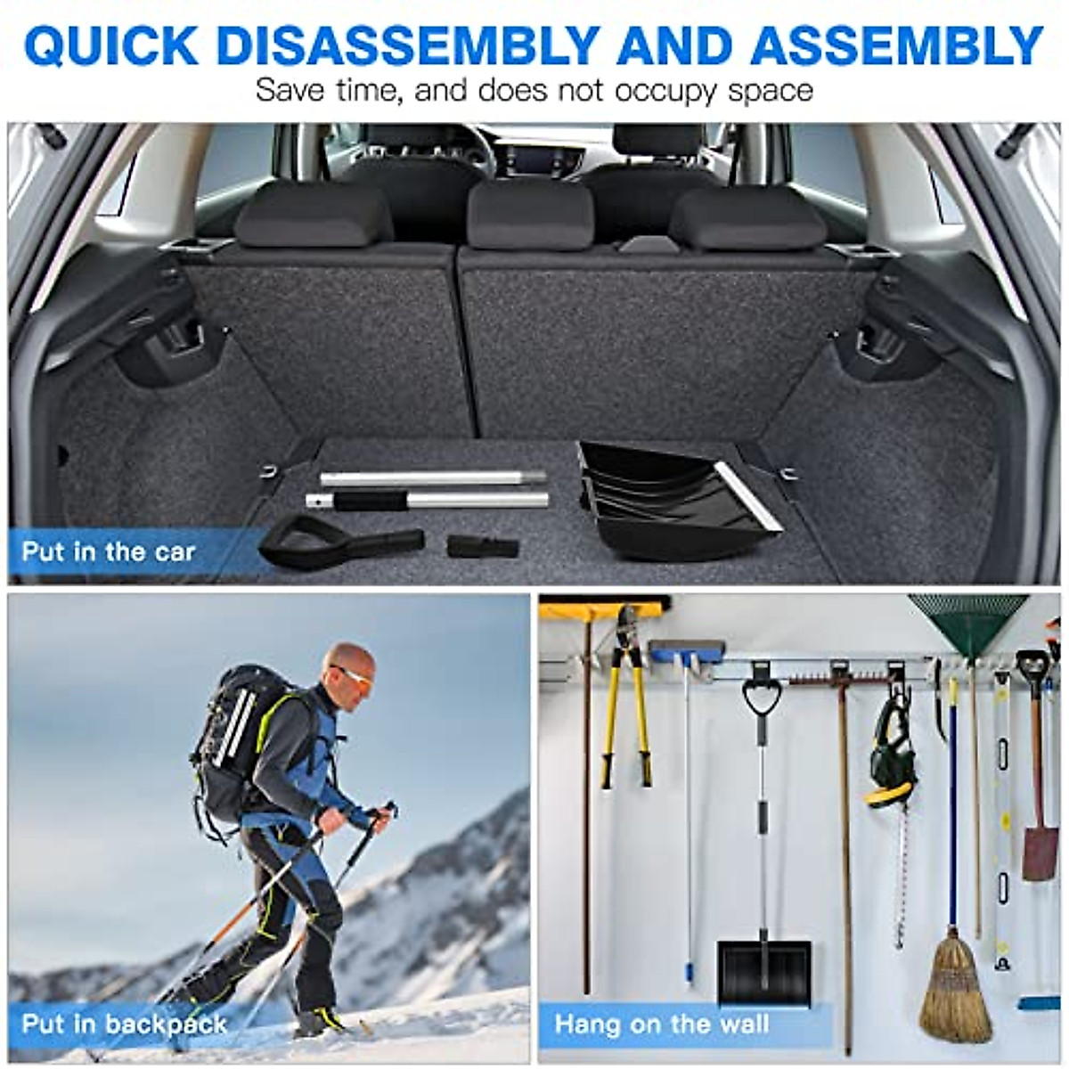 Yardwe 56" Snow Shovel with D-Grip Handle, Collapsible Snow Sand Mud Removal Tool | Detachable Four-Piece Construction Snow Shovel for Garden, Camping, Car and Other Outdoor Activities