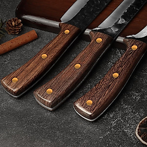 Professional 3 Piece Boning Knife Set, 7" Butcher Knife, 6.5" Meat Cleaver Slicing Knife,5.5" Fillet Knife,High Carbon Steel Hand Forged Chef Knives for Fish, Poultry, Chicken, Kitchen, BBQ Gift