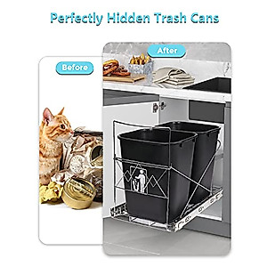 Double 35-Quart Pull-Out Trash Can Under Cabinet, Sliding Cabinet Trash Can Pull Out Kit for 18-Inch Wide Cabinets, Slide-Out Dual Trash Can Rack for Kitchen Cabinets, Garbage Can Not Included