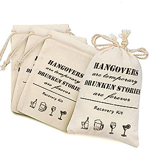 Whaline 20 Pcs Bachelorette Hangover Kit Bags Cotton Gift Bags Muslin Drawstring Party Favors for Wedding Survival Recovery Bachelorette Party and Bridesmaid Gifts (4" x 6")