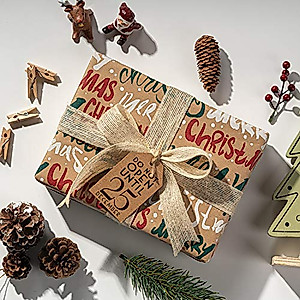 RUSPEPA Christmas Wrapping Paper,Kraft Paper - Marry Christams Design - 24 Inches x 100 Feet - White