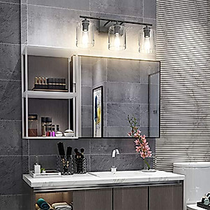Aipsun 3 Lights Black Vanity Light Fixtures Over Mirror with Clear Glass Shades Industrial Wall Light Fixture for Bathroom(Exclude Bulb)