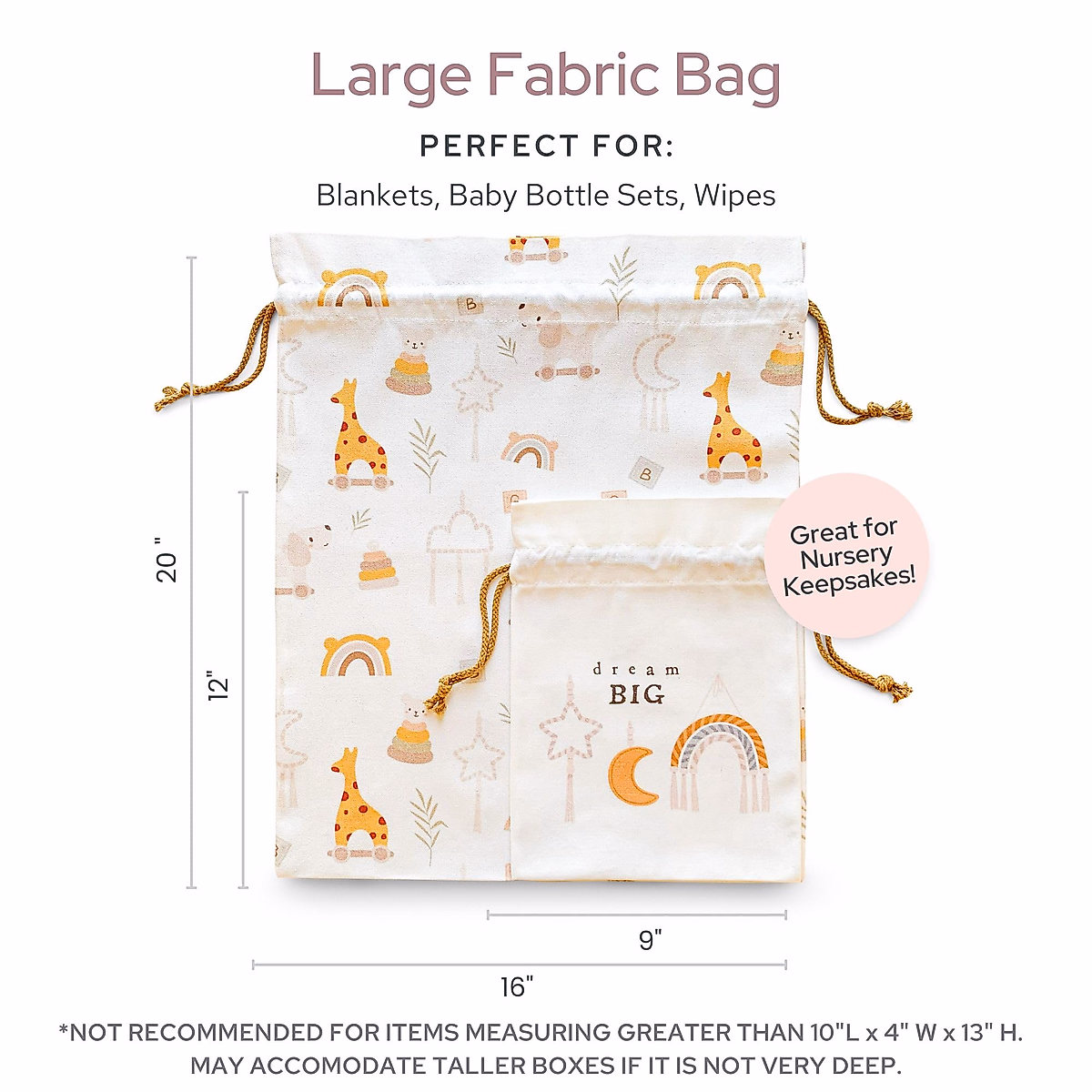 Gather & Knot Drawstring Gift Bags | 20" Large 12" Small | Premium Canvas | Reusable Fabric Wrap for Baby Shower, Neutral Gender Reveal, Kid Birthday | Boho Toy