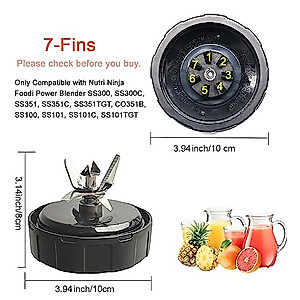 [ New Model] 7-Fins Replacement blender Blade for Ninja Accessories, Only Compatible with Nutri Ninja Foodi Power Blender SS300, SS300C, SS351, SS351C, SS351TGT, CO351B, SS100, SS101, SS101C, SS101TGT