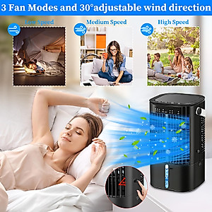 Portable Air Conditioners-Upgraded Evaporative Air Cooler,Portable AC with 3 Wind Speed & Mist, Mini Cooling Fan Personal Air Conditioner with 7 Night Light & 2-4H Timer for Bedroom Office Home-Black