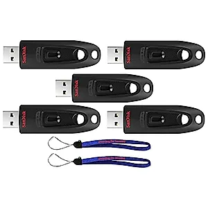SanDisk 32GB (Five Pack) USB 3.0 Flash Ultra Memory Drive CZ48 - Bundle with (2) Everything But Stromboli Lanyard