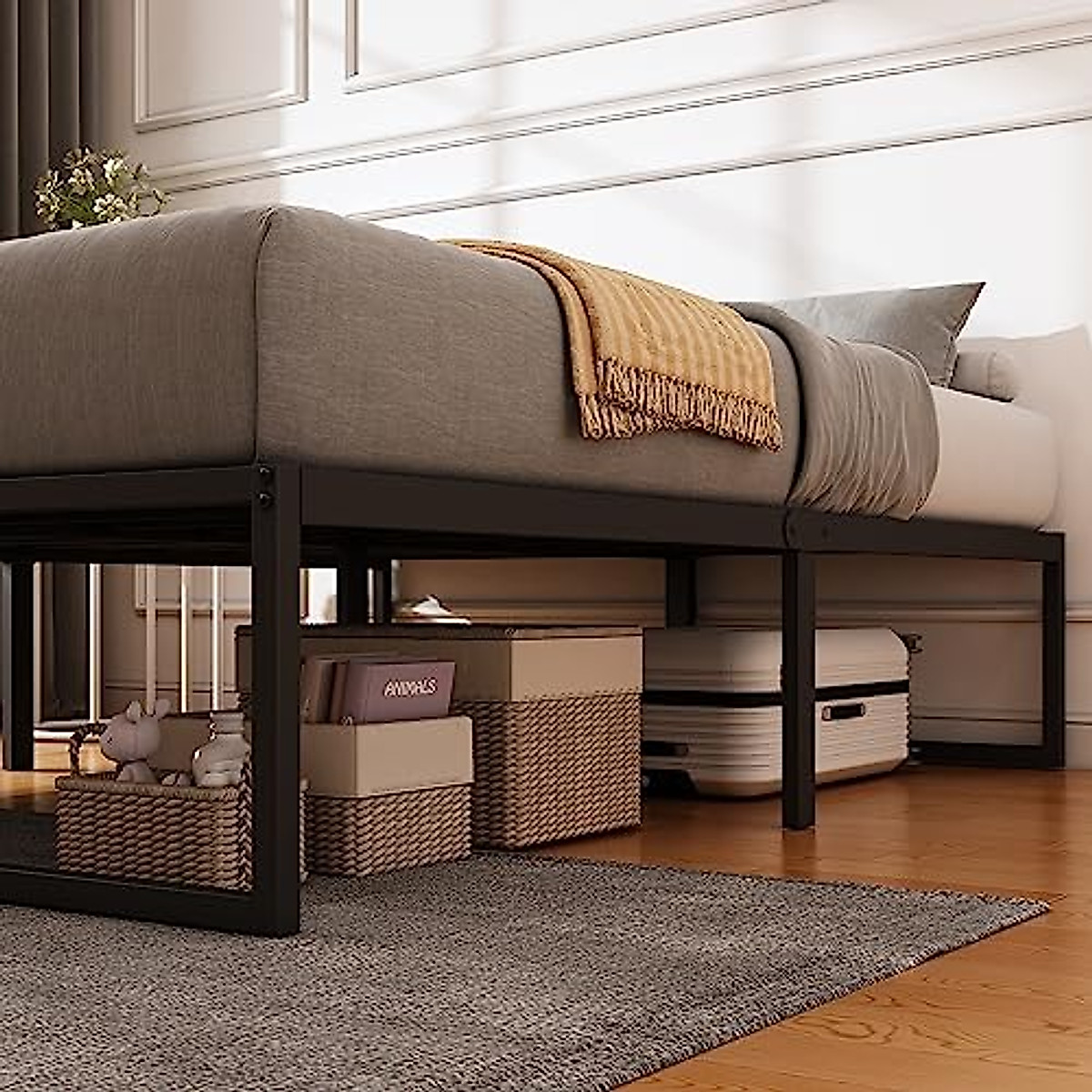 XINXINYAN 14 Inch California King Bed Frame, No Box Spring Needed, Heavy Duty Metal Platform Cal King Bed Frame, Strong Steel Slats Support, Noise Free, Easy Assembly, Black