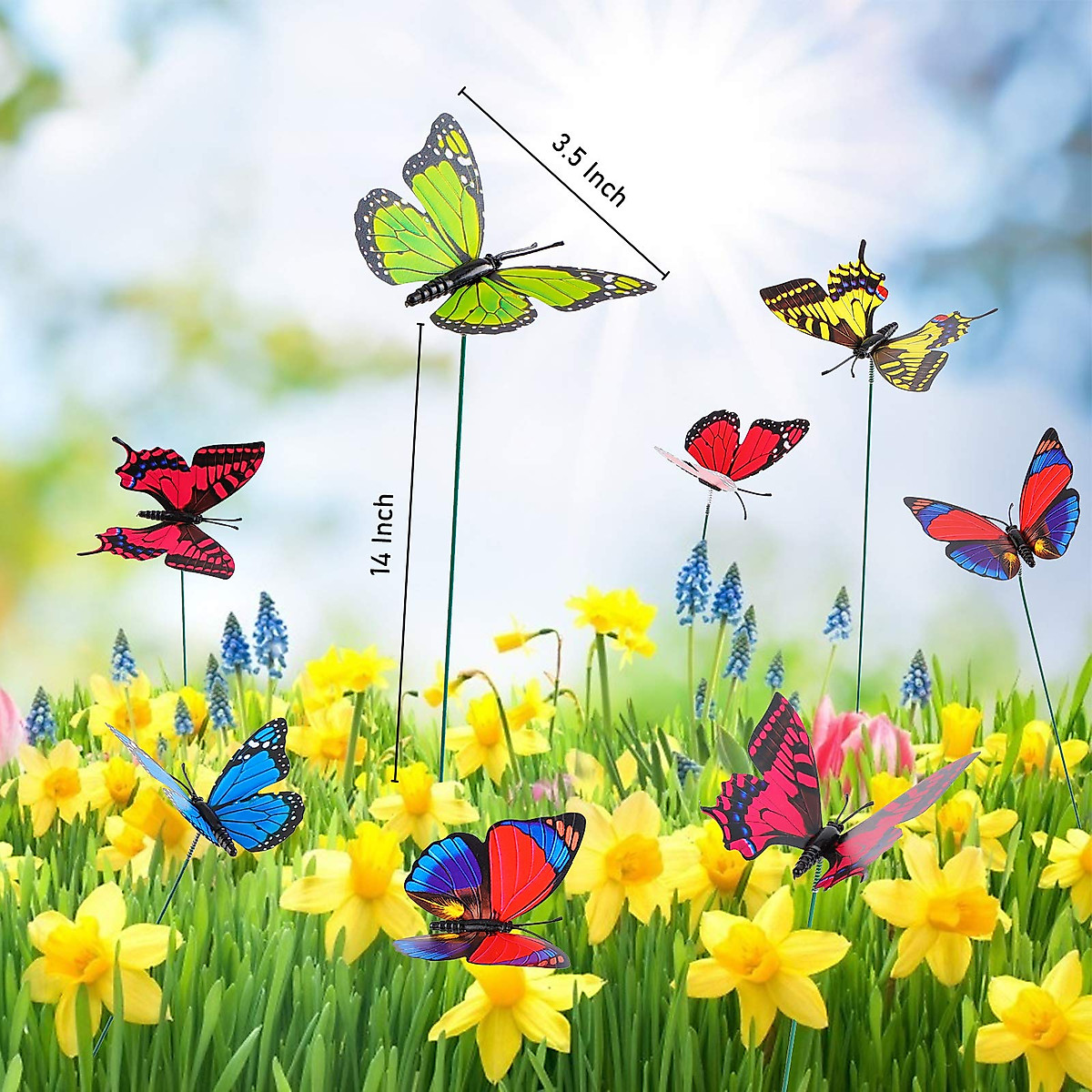 HOWLT Butterfly Stakes, 60 PCS 14 Inch Garden Butterfly Ornaments Waterpoof Butterflies Decorations for Indoor&Outdoor, Yard, Patio Plant Pot Multi