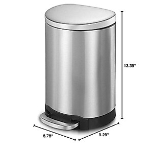 Veelesa 1.6 Gal/6 Liter Stainless Steel Semi-Round Step-on Bathroom Office and Kitchen Trash Can