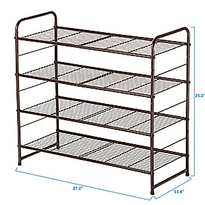 Bextsrack 4-Tier Shoe Rack, Stackable & Adjustable Wire Grid Shoe Shelf Storage Organizer for Closet Bedroom Entryway - Bronze