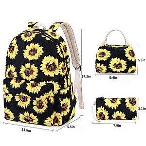 Pawsky Travel Laptop Backpack for Women Teen Girls School Backpack College Bookbag Casual Daypacks with Lunch Box and Pencil Case, Sunflower