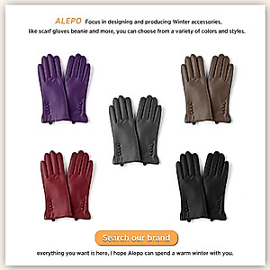 Alepo Winter PU Leather Gloves For Women, Warm Thermal Touchscreen Texting Typing Dress Driving Motorcycle Gloves With Wool Lining (Black-M)