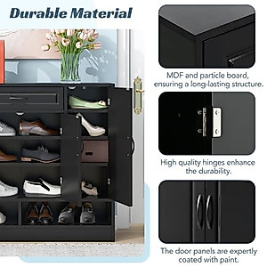 FridayParts Sleek and Modern Cabinet with Adjustable Shelves, Minimalist Shoe Storage Organizer with Sturdy Top Surface, Space-Saving Design Side Board for Various Sizes of Items, Black
