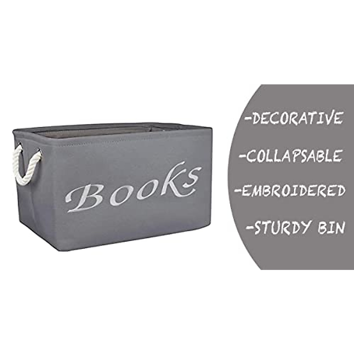 Embroidered Tote Bin - Storage Basket for Nursery - Large Storage Box - Organizing Bedroom, Closet, Classroom (Book Bin)