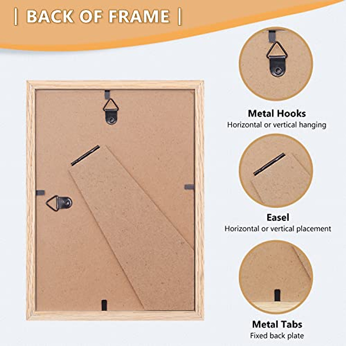 ATOBART 5x7 Picture Frame, OAK Wood Photo Frame with Perspex Glass for Vertical or Horizontal Tabletop Wall Display for Photos, Paintings, Posters, Artwork, Birthday Christmas Gift, Set of 6