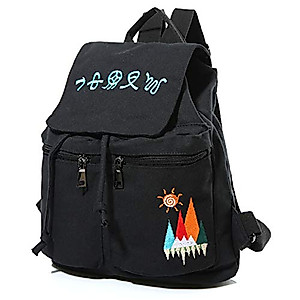 Canvas Backpack Purse for Women Men, Fashion Embroidery Casual Backpack Casual Travel Rucksack (Black)
